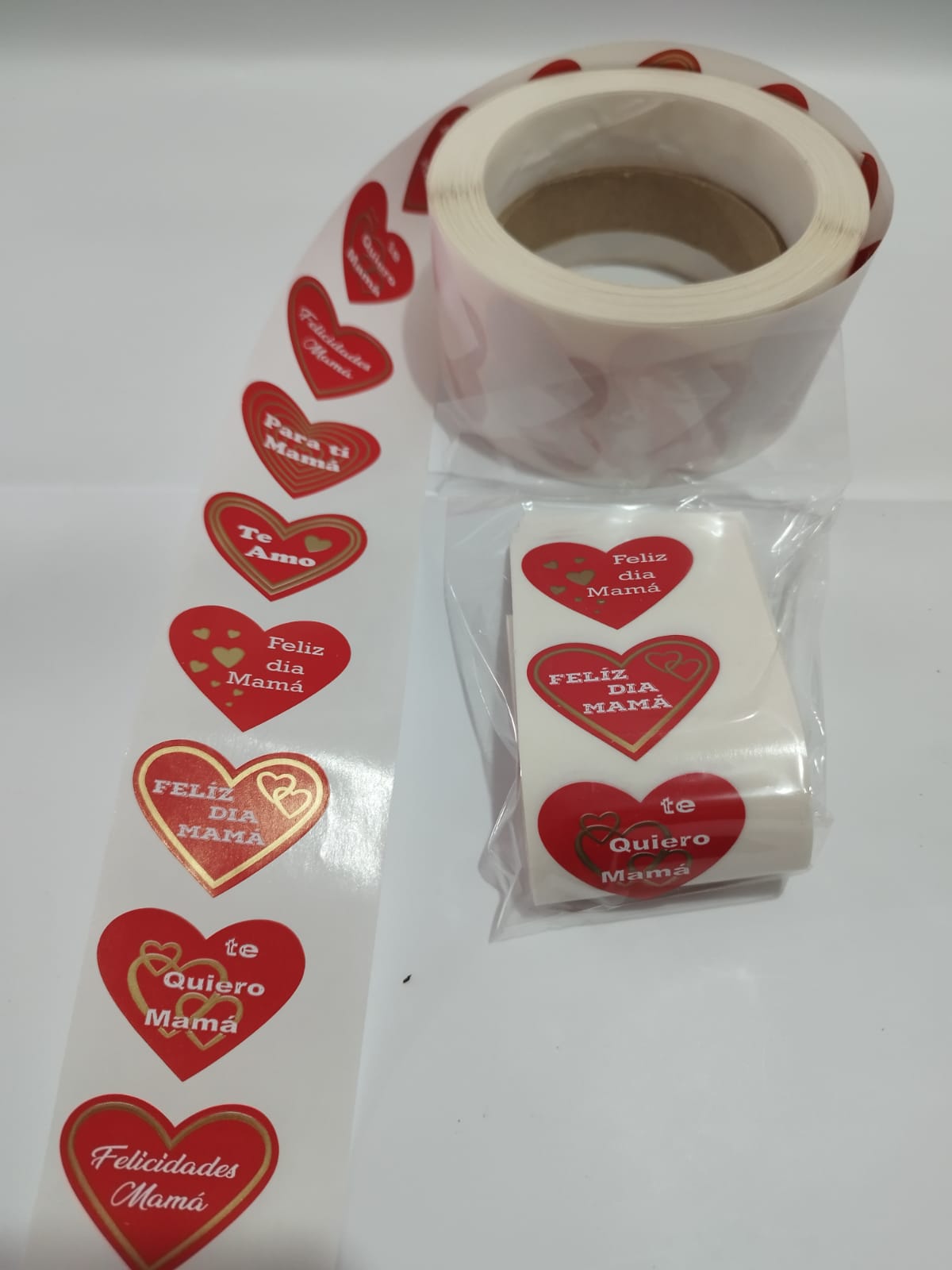 Adhesivo - Stickers Corazón Rojo "Mamá" 100 uds - Aqua y Flores ...