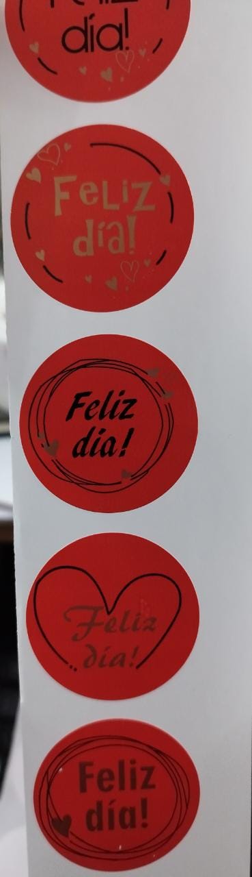Adhesivo - Stickers "Feliz Día" Rojo 100 uds - Aqua y Flores ...